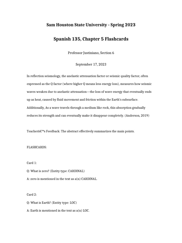 Spanish 135 Chapter 5 Flashcards | PDF