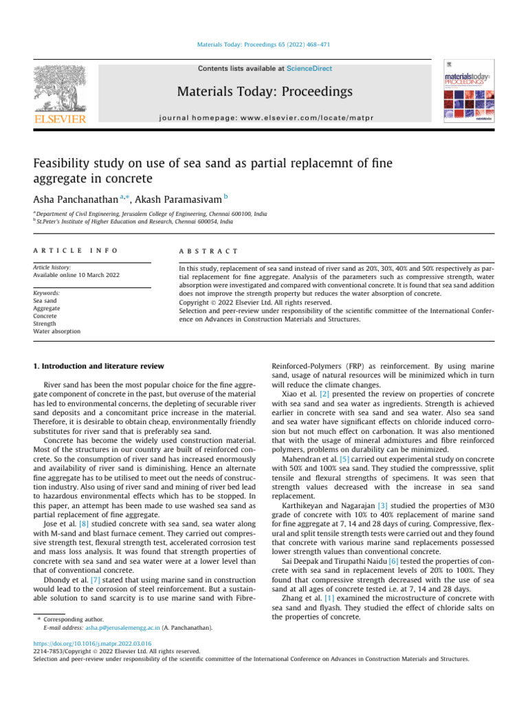 Feasibility Study On Use of Sea Sand As Partial Replacemnt of Fine Aggregate in Concrete | PDF ...