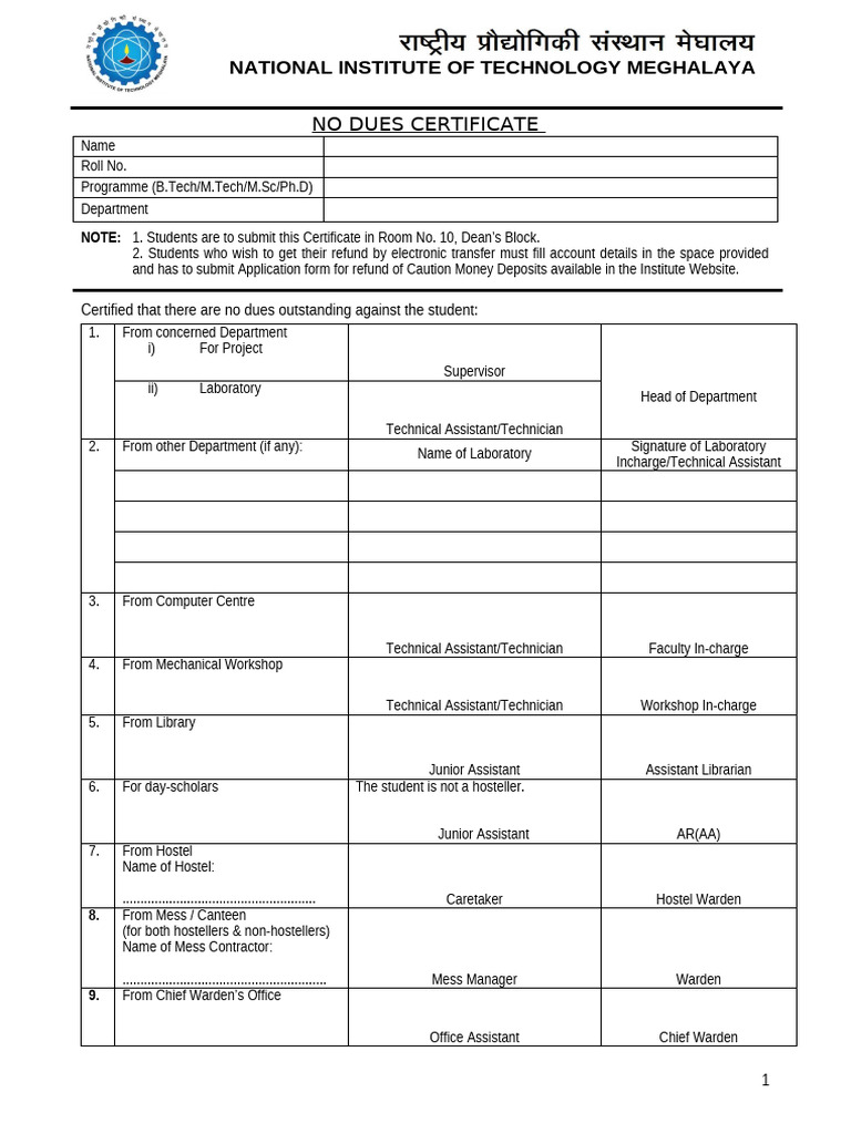 No Dues Certificate 2023 | PDF