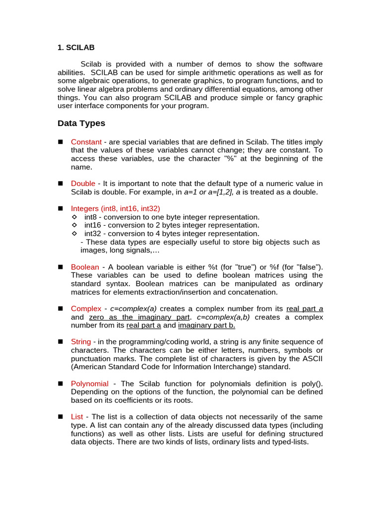 Introduction to Scilab Basics | PDF | Boolean Data Type | Integer ...