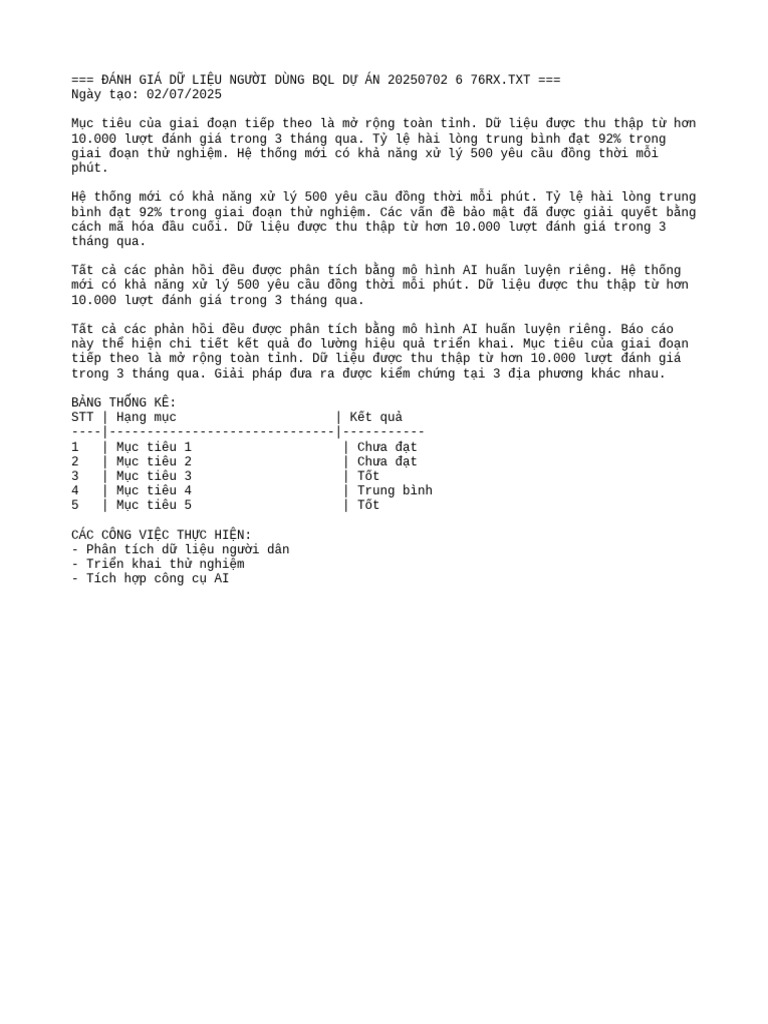 đánh giá dữ liệu người dùng bql dự án 20250702 6 76rx | PDF