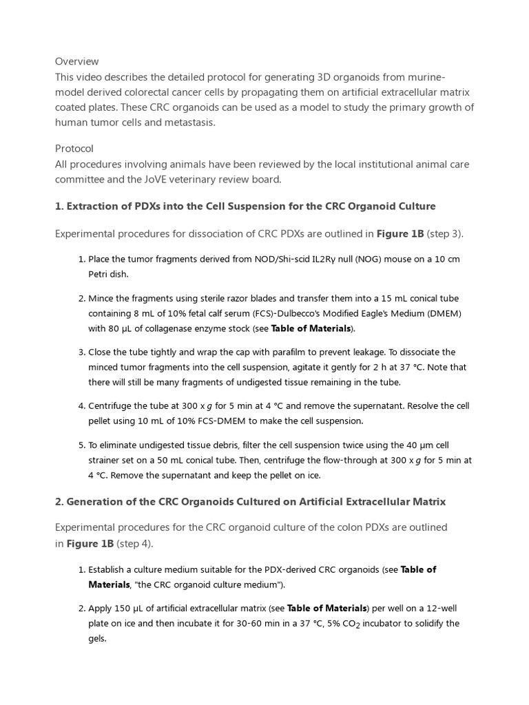 CRC Organoid Culture - A Method To Obtain 3D Organoids From Colorectal ...