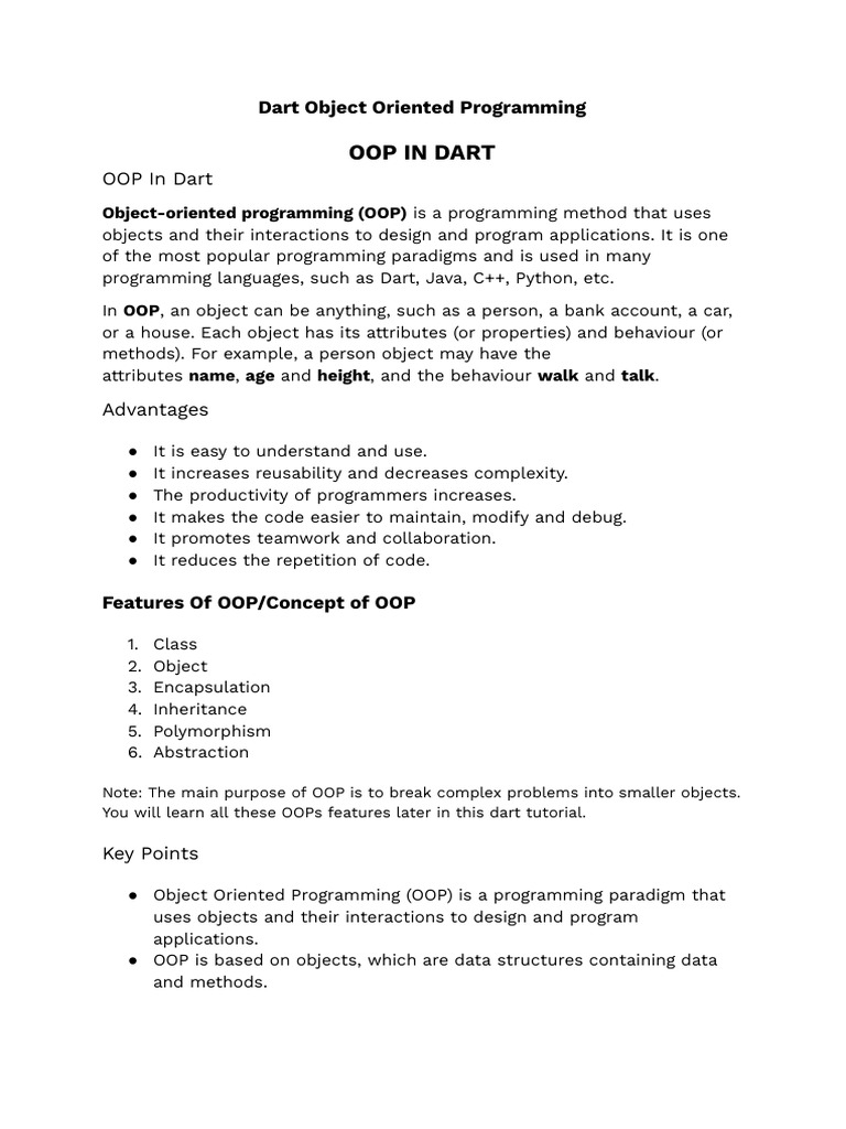 OOPS IN DART - Docx 1 | PDF | Constructor (Object Oriented Programming ...