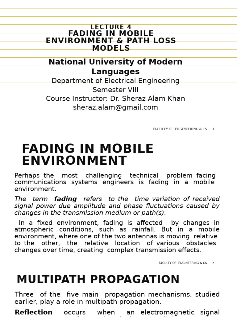 Lec 4 - Fading in Mobile Environment and Path Loss Models | PDF | Waves ...