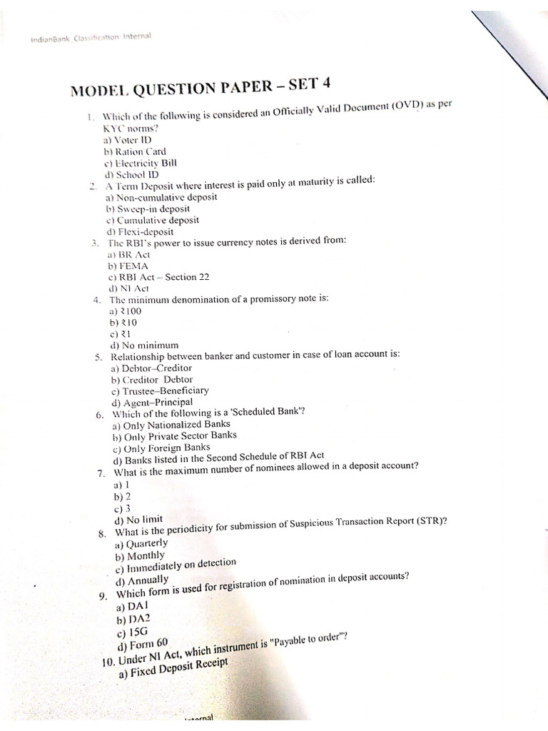 Indian Bank Apprentice Test Practice Set 4 | PDF