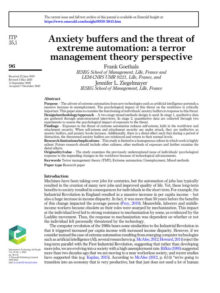 Anxiety Buffers and The Threat of | PDF | Attachment Theory | Fear