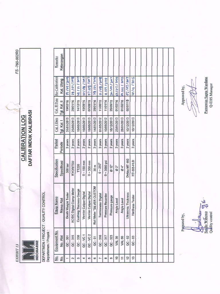 Calibration Log | PDF