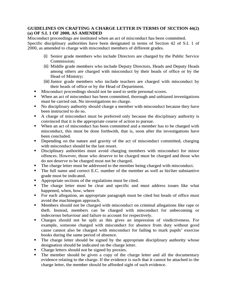Charge Letter Guidelines for Misconduct | PDF | Misconduct | Criminal ...