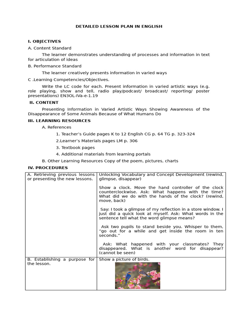 Creative English Lesson Plan on Animals | PDF | Lesson Plan | English ...