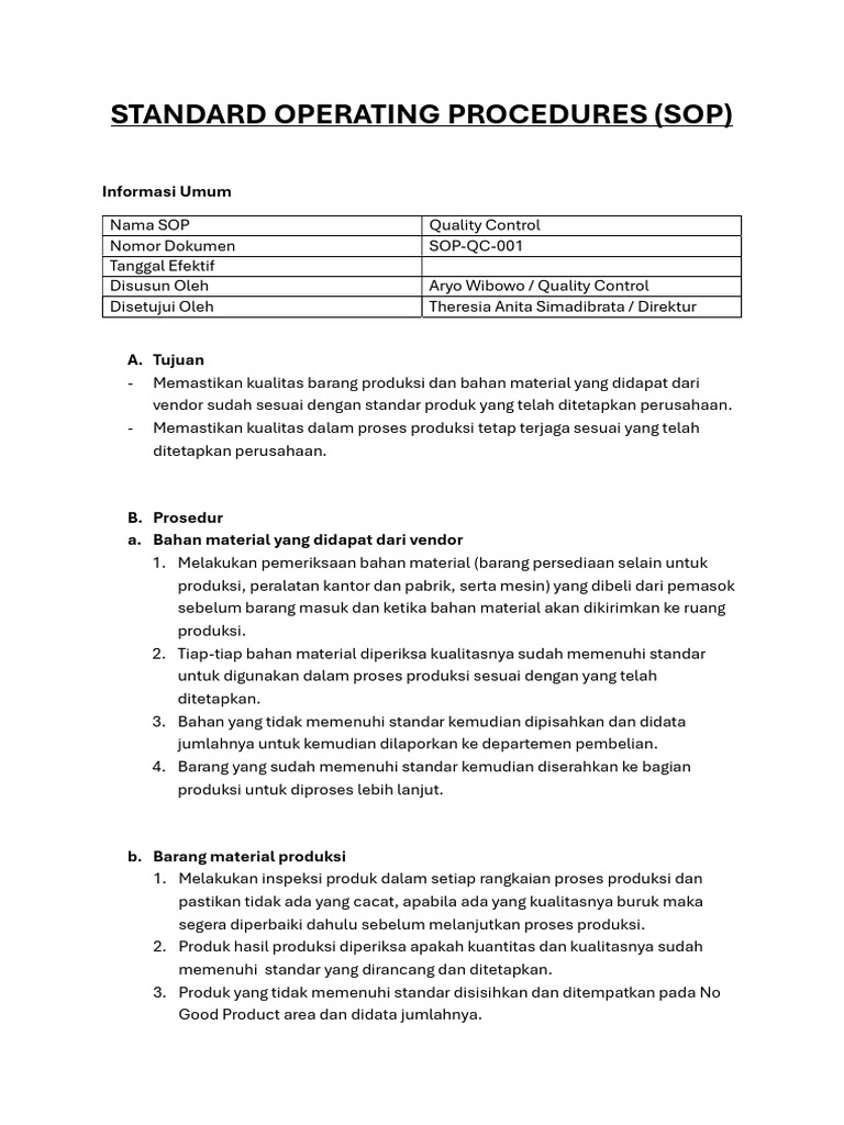 SOP - Quality Control | PDF