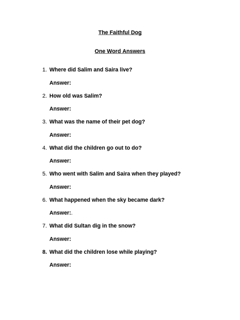 The Faithful Dog One Word Answer | PDF
