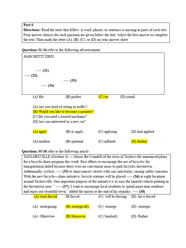Part 6 - Reading Revision - Part 6 (Answer Keys) | PDF