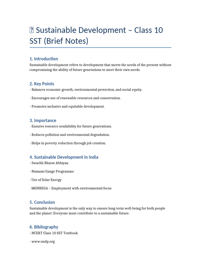 Sustainable Development Brief Class10 | PDF