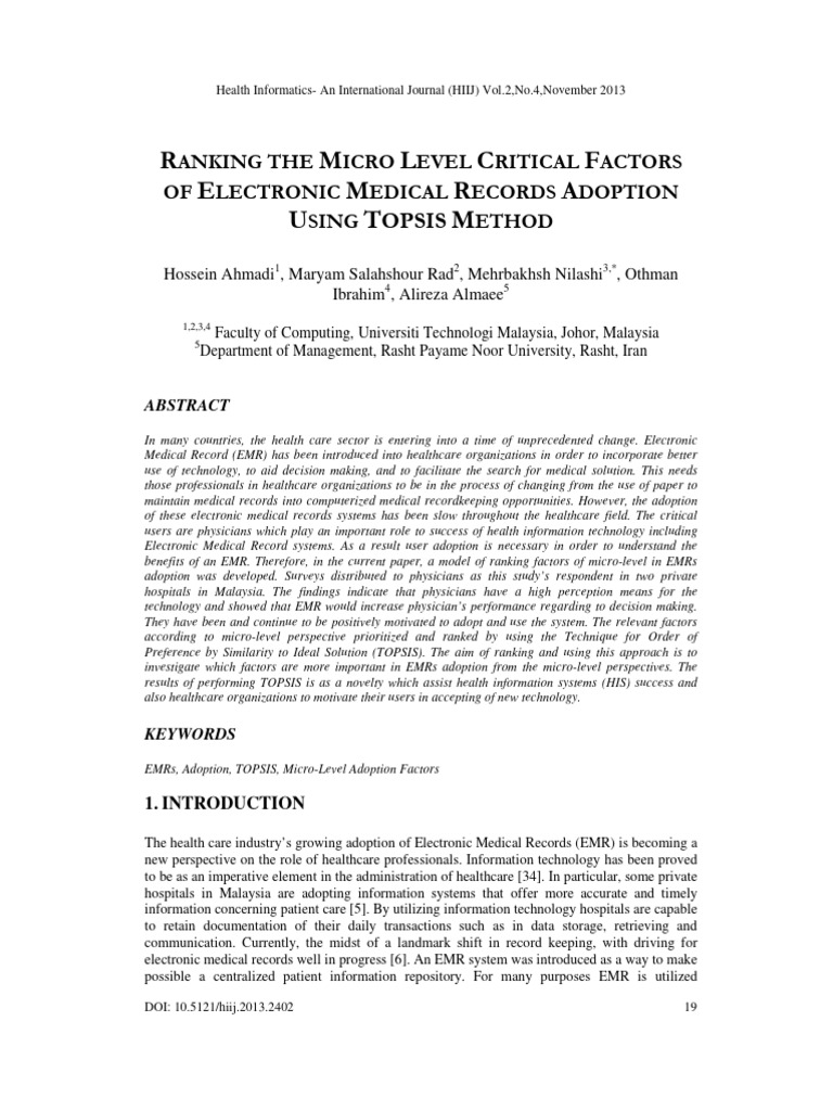 Ranking The Micro Level Critical Factors of Electronic Medical Records ...