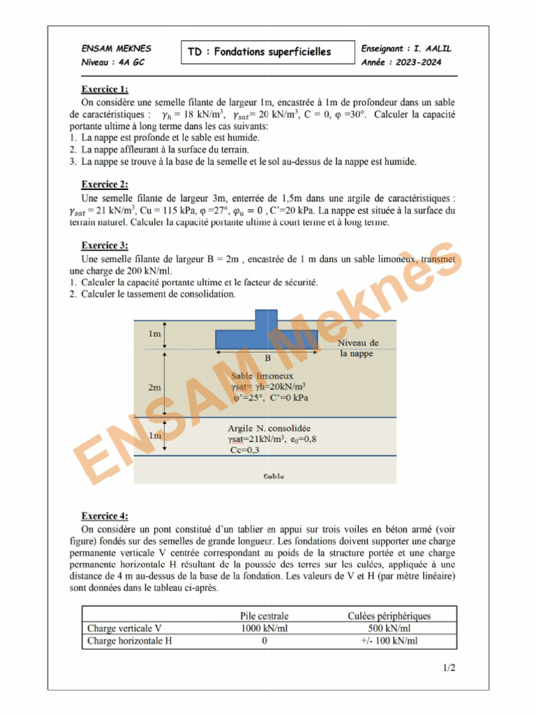 TD1 Fondations Superficielles | PDF