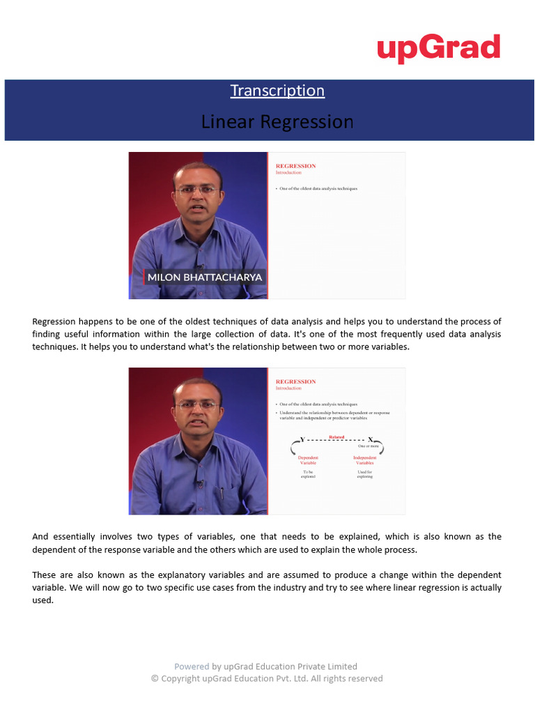 Linear+Regression+ +transcription | PDF | Dependent And Independent Variables | Linear Regression