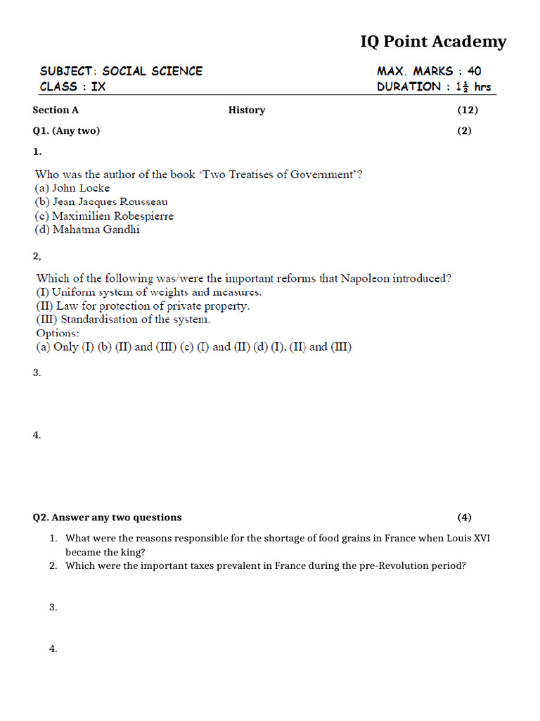 SocialScience Paper STD 9 | PDF | Agriculture