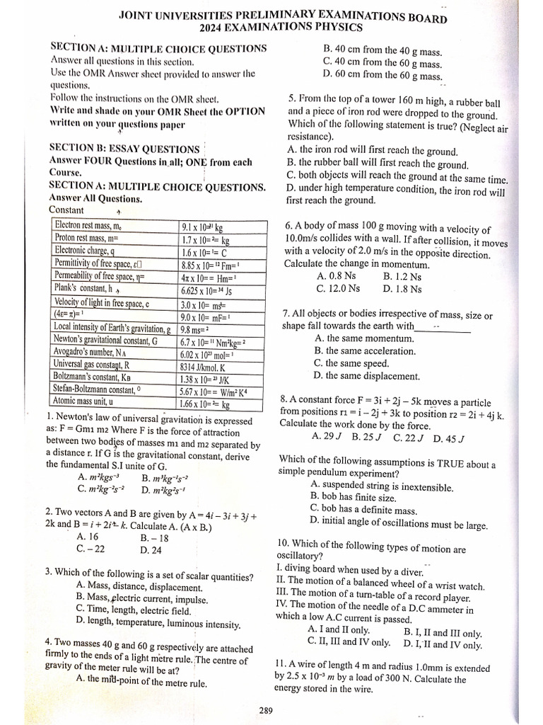 Jupeb Physics 2024 Q&A | PDF
