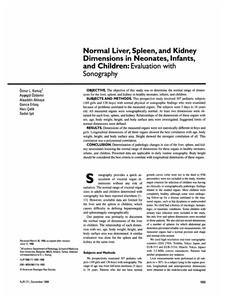 Celik Et Al 2013 Normal Liver Spleen and Kidney Dimensions in Neonates ...