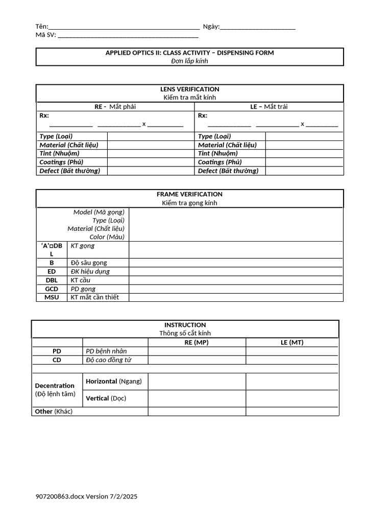 Applied Optics II Dispensing Form | PDF