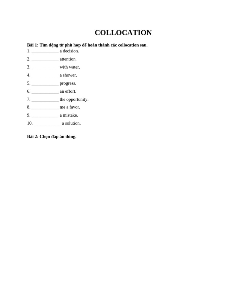 Bài Tập Collocation | PDF