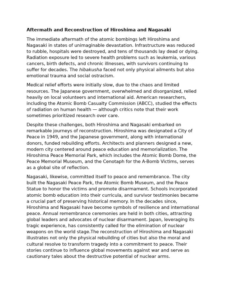Aftermath and Reconstruction of Hiroshima and Nagasaki | PDF | Atomic ...