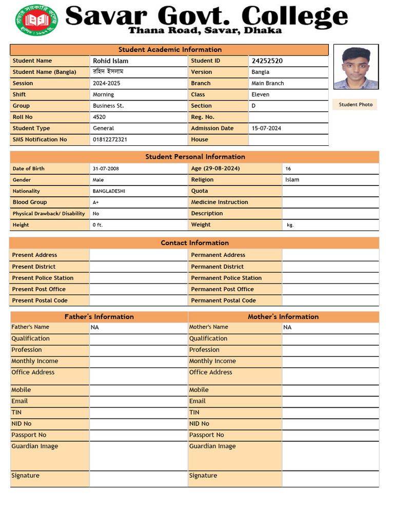 Student Info Report | PDF