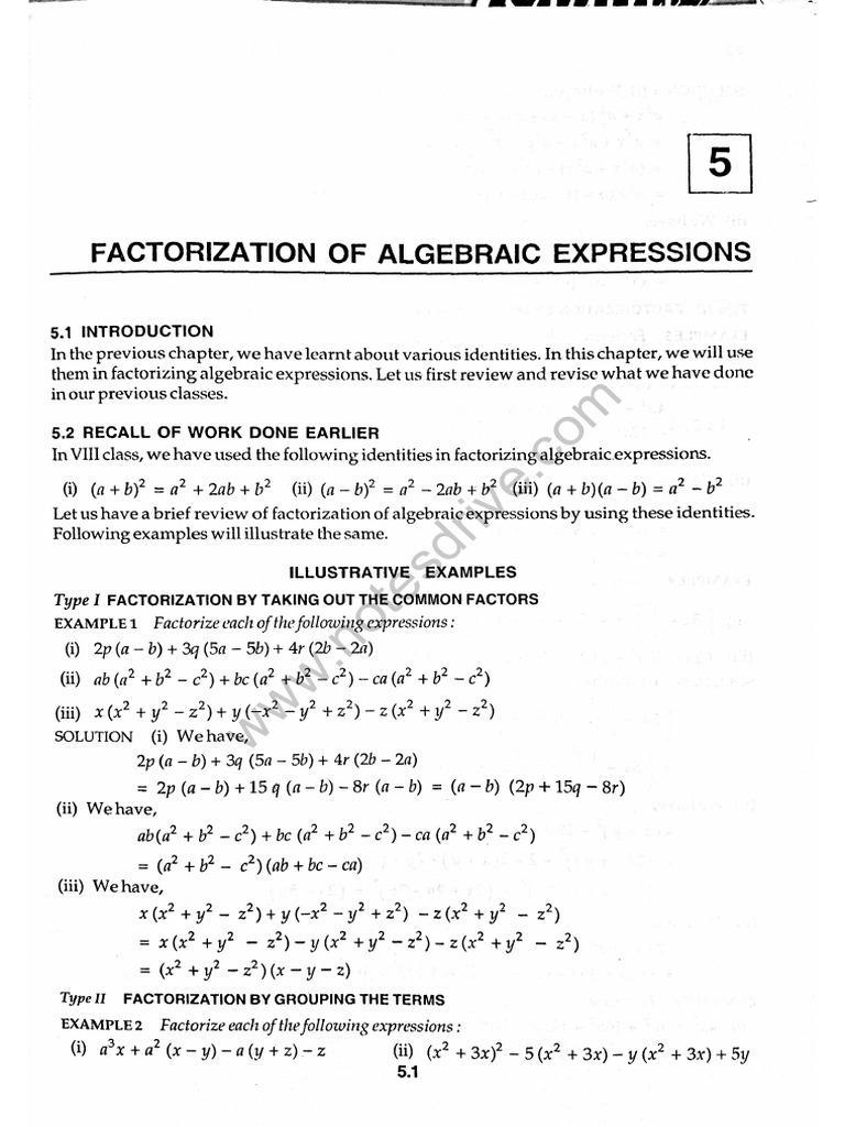 Factorisation of Algebric Identity | PDF