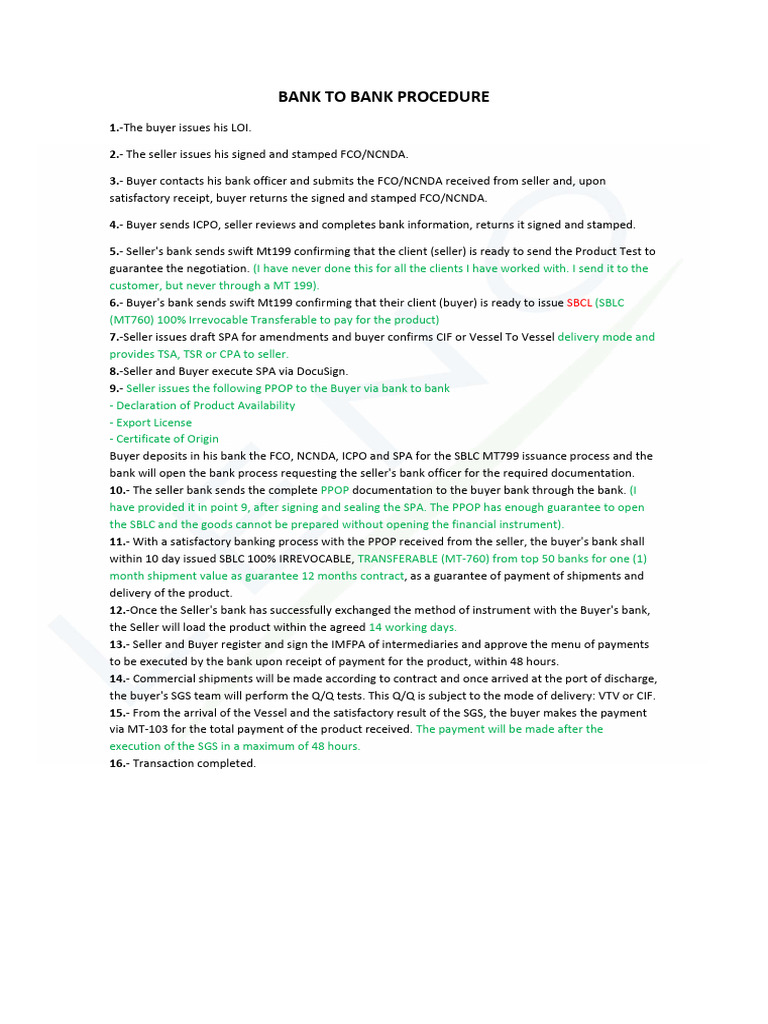 Bank To Bank Procedure Revised Leno | PDF | Letter Of Credit | Business