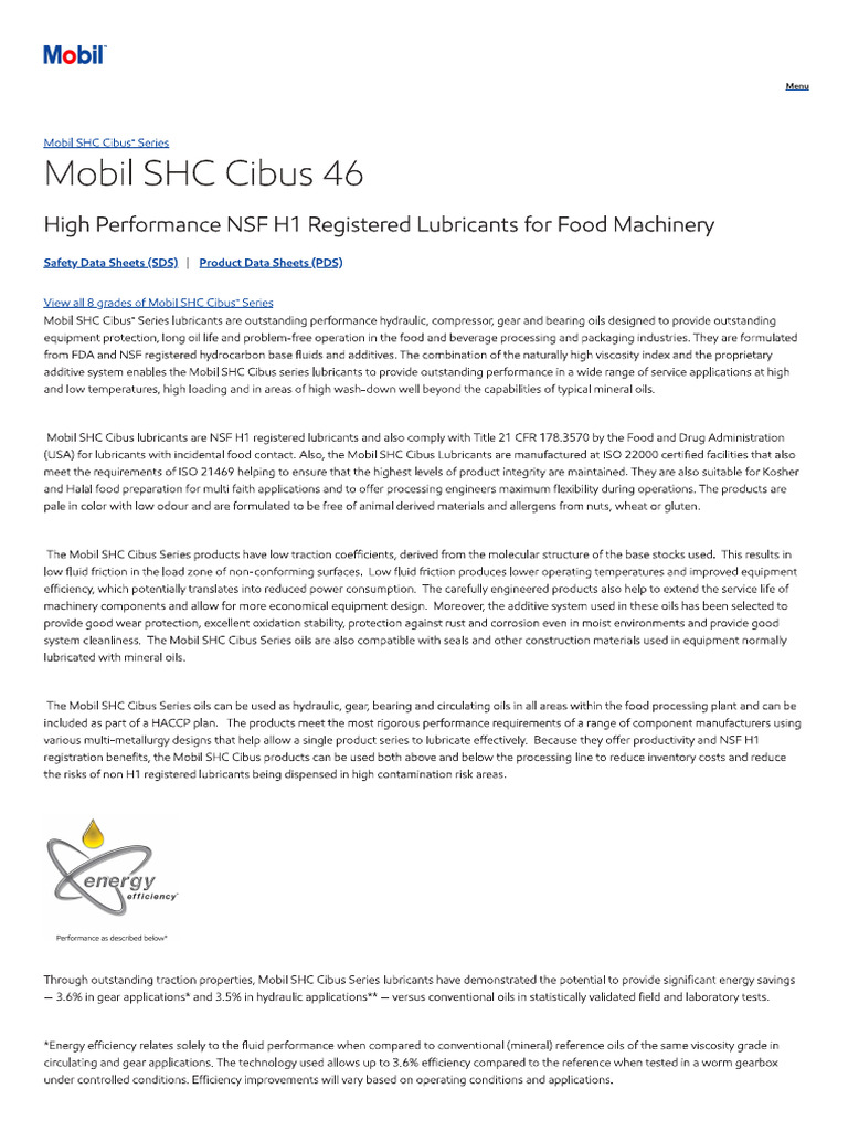 Mobil SHC Cibus 46 | PDF