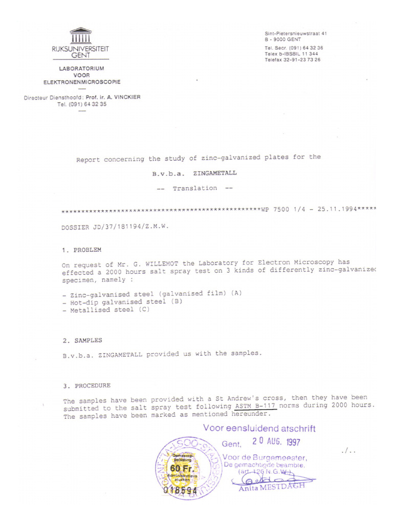 9.2.1 - ASTM B 117 - Salt Spray Test (2000h Zinga Vs HDG Vs Metalised ...