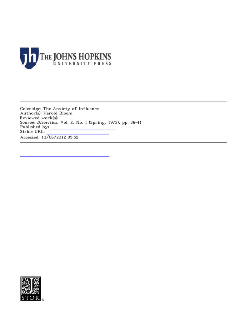 Anxiety of Influence - Bloom | PDF | Samuel Taylor Coleridge | William ...