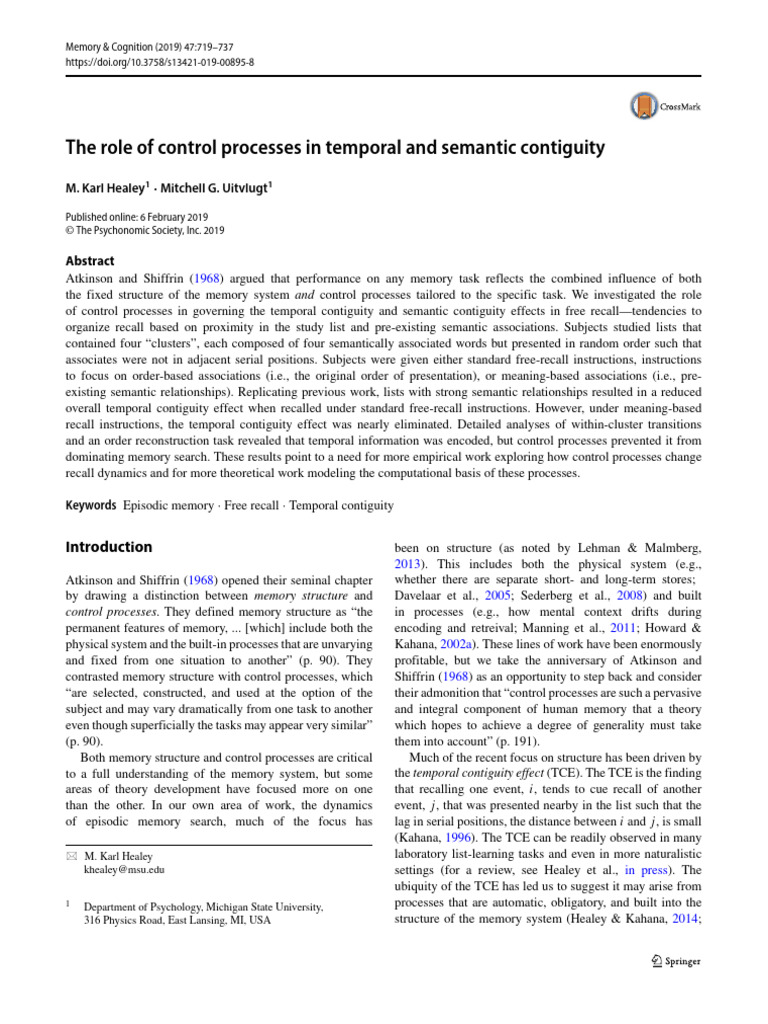 The Role of Control Processes in Temporal and Semantic Contiguity | PDF | Recall (Memory) | Memory