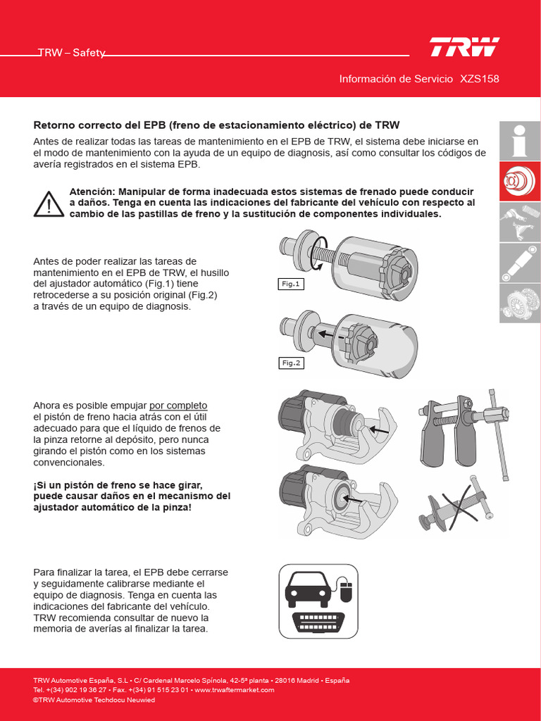 Mantenimiento del EPB de TRW: Guía Rápida | PDF