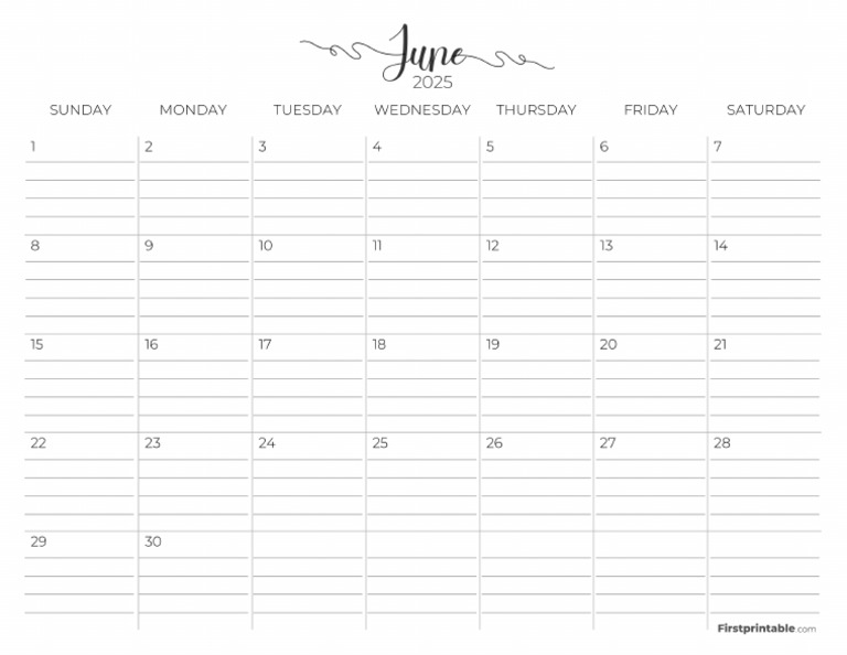 June 2025 Calendar With Lines 02 Firstprintable Com | PDF