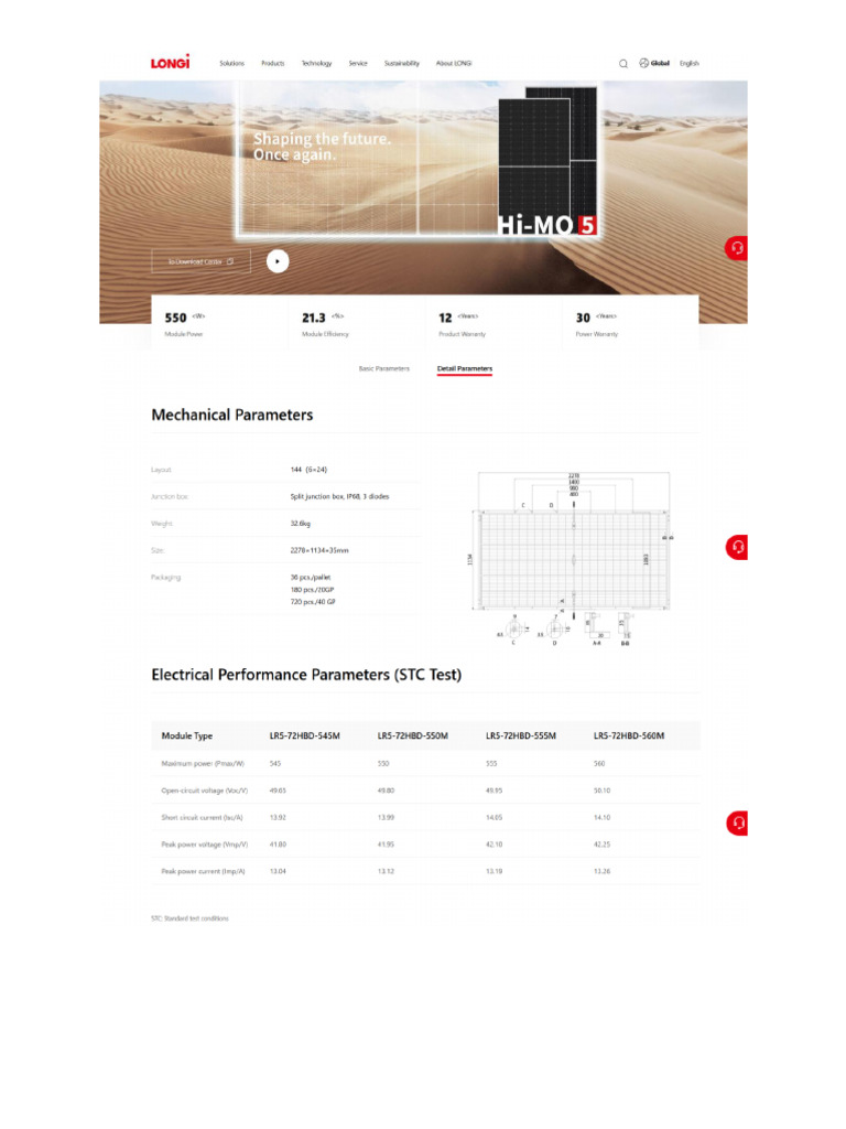 LONGi 550W Solar Panel Datasheet | PDF