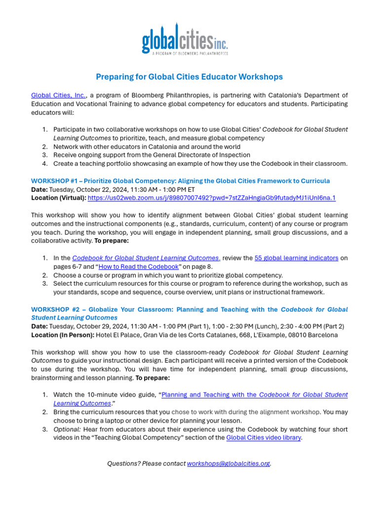 Global Cities Educator Workshops 2024 | PDF | Curriculum | Intelligence