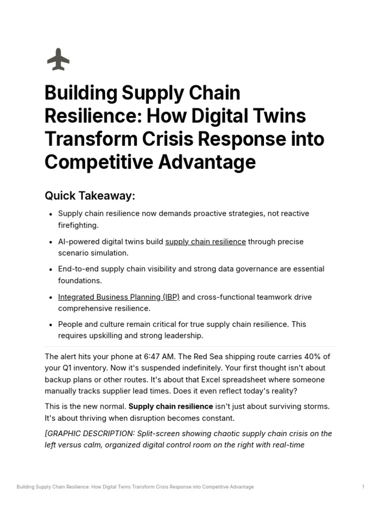 Building Supply Chain Resilience How Digital Twins Transform Crisis ...
