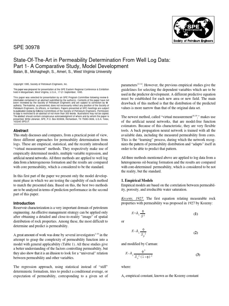 State-Of-The-Art in Permeability Determination From Well Log Data | PDF ...