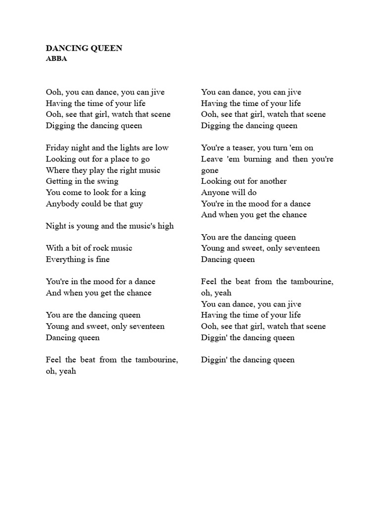 DANCING QUEEN LYRICS | PDF