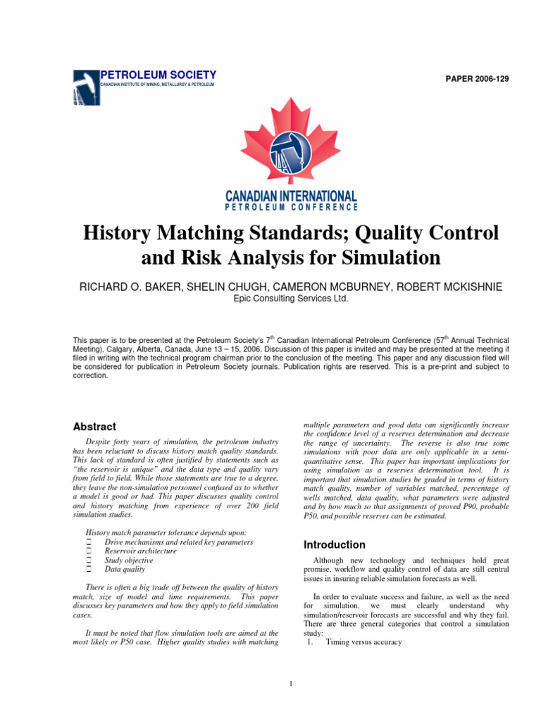 History Matching Standards | PDF | Petroleum Reservoir | Simulation