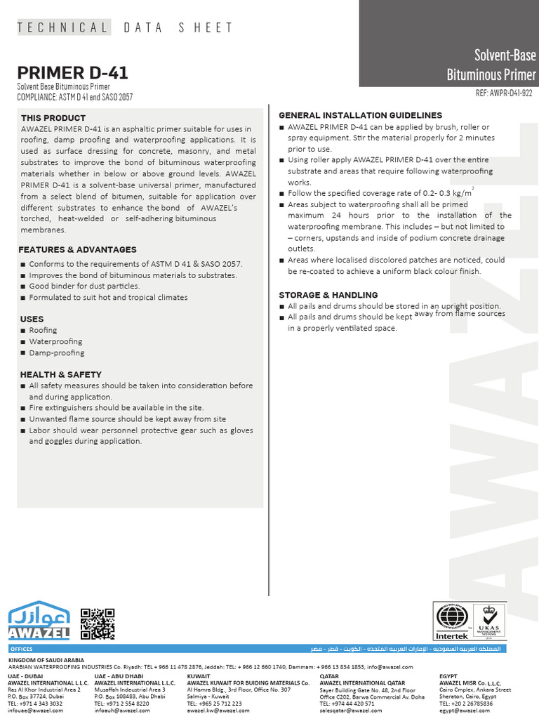 Tds Awazel Primer d41 Rev | PDF | Concrete | Building Materials