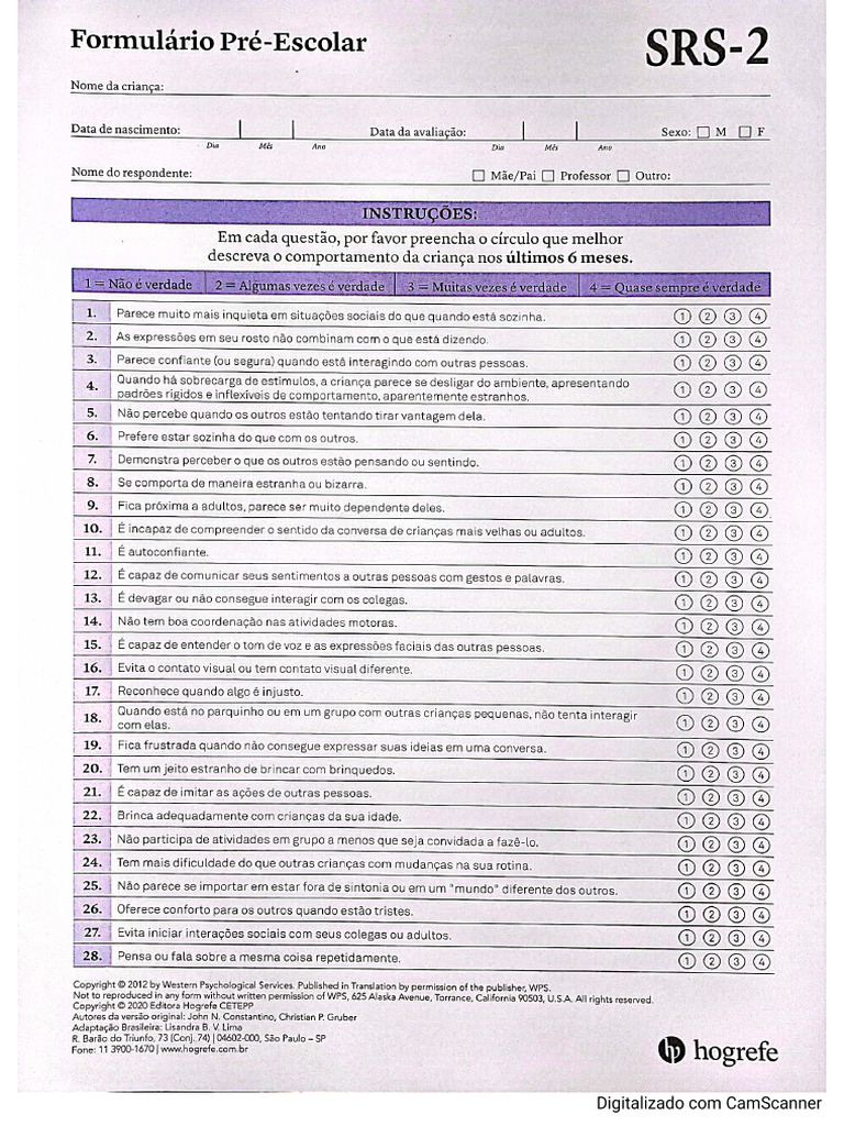 Formulário Pré-Escolar SRS-2 | PDF
