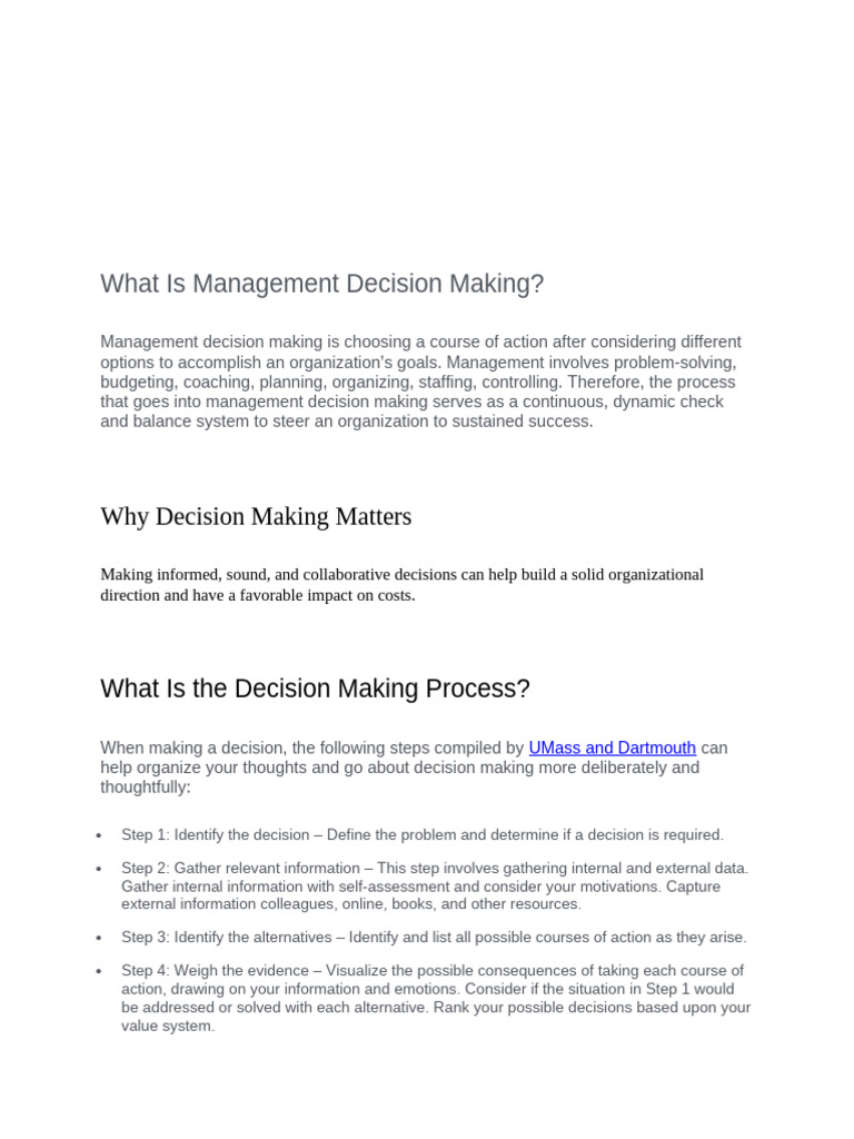 Understanding Management Decision Making | PDF | Leadership | Decision ...