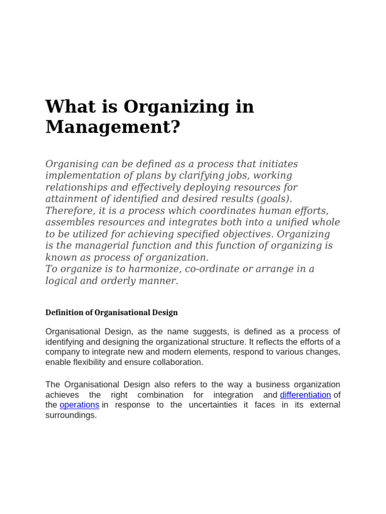 What Is Organizing in Management | PDF | Communication | Business