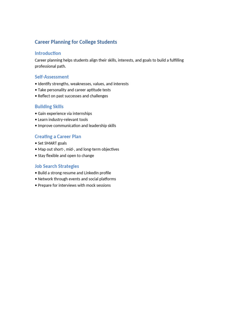 Career Planning For College Students | PDF