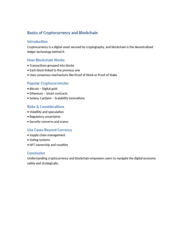 Basics of Cryptocurrency and Blockchain | PDF