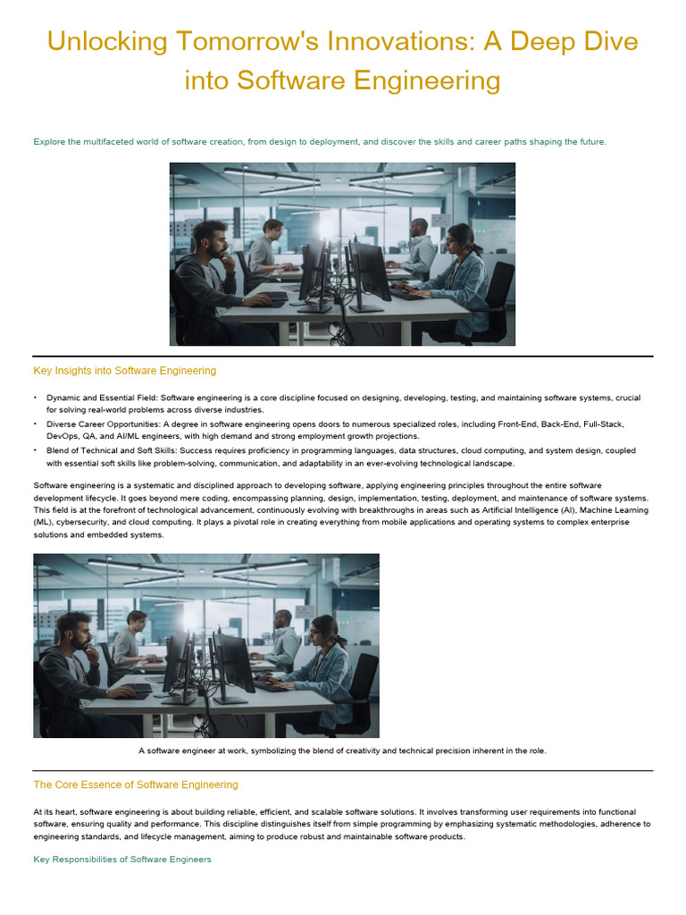 Unlocking Tomorrow's Innovations - A Deep Dive Into Software Engineering | PDF | Software ...