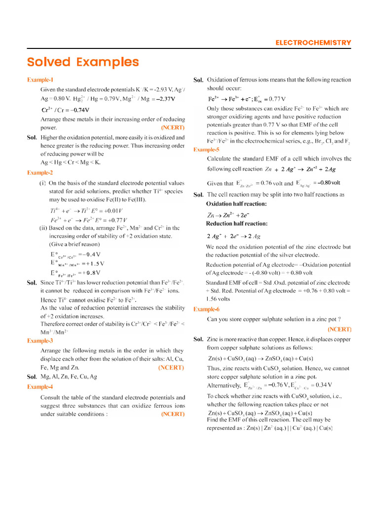 Electrochemistry CBSE Assignment | PDF