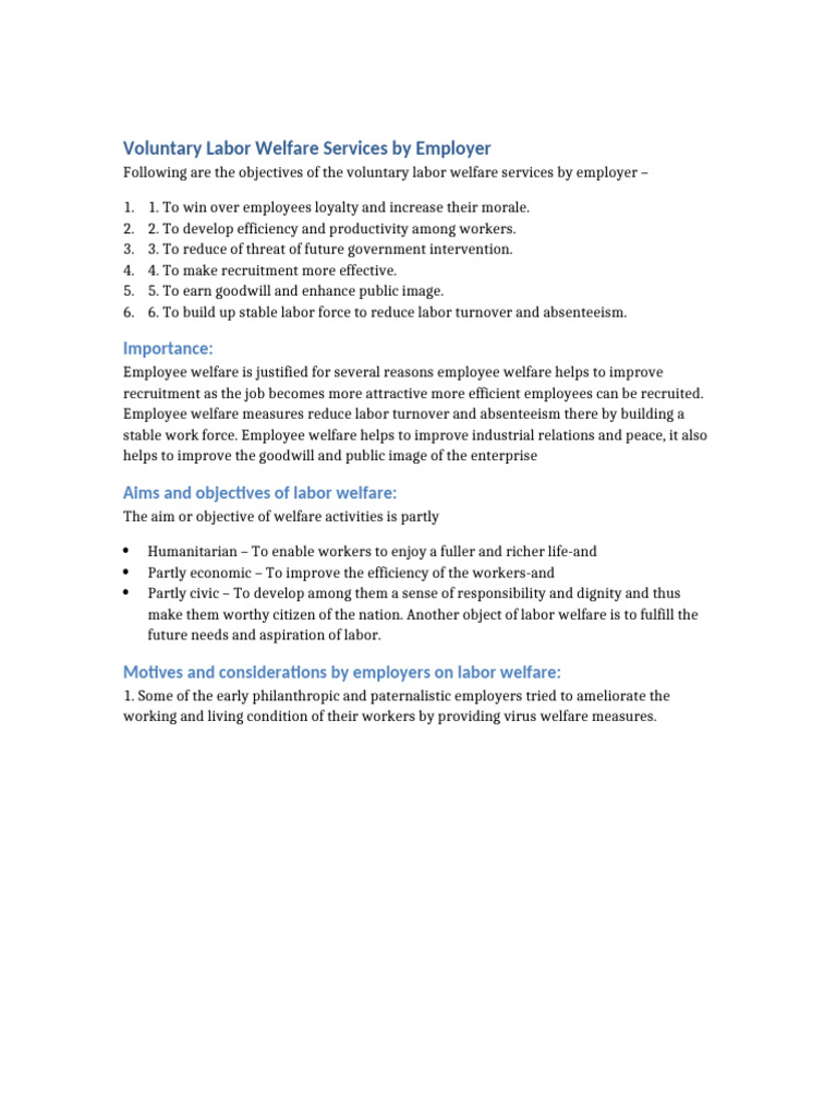 Labor Welfare Services | PDF